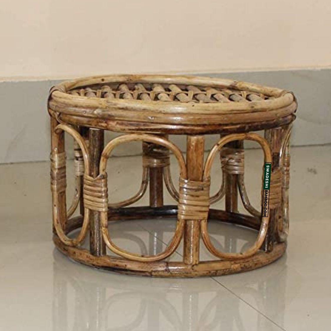 Bamboo Stool muda | Cane round Muda for Living Room, Balcony and Garden