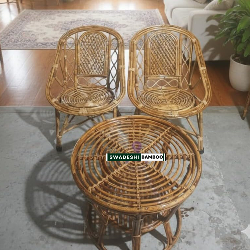 Bamboo Cane Antique Chair Set with Table for Living Room, Garden & Bal ...