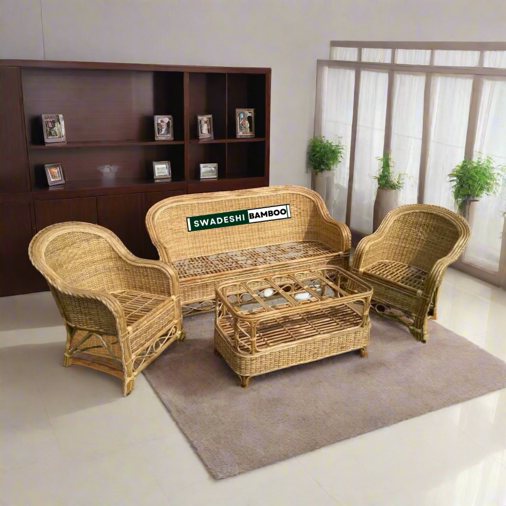 Bamboo sofa set with Table for Home, Living Room, Office, Garden, Reso ...